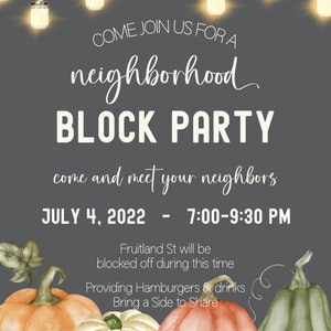 Fall Block Party Flyer Template, Fall Neighborhood Block Party ...