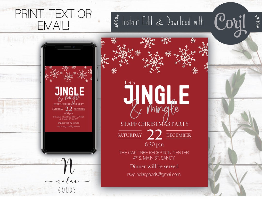Jingle and Mingle Invitation, Work Holiday Party Invite, Holiday Work ...