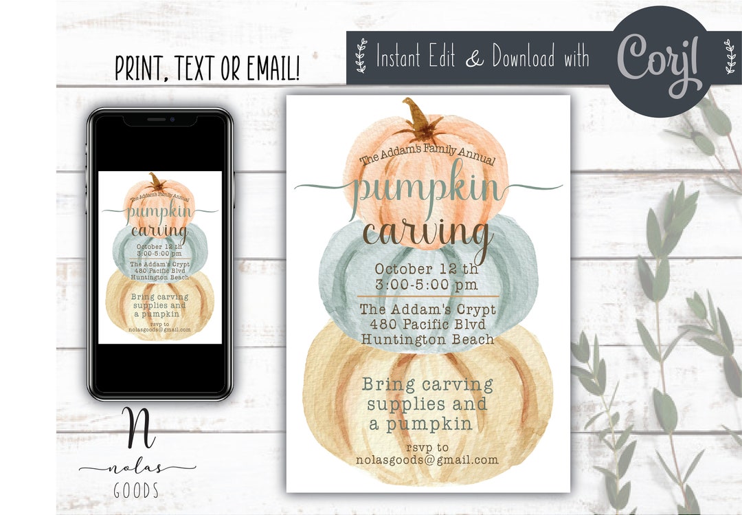 Halloween Pumpkin Carving Invitation Template, Pumpkin Carving Party ...