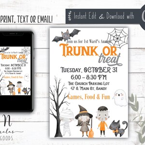 Trunk or Treat Invite Digital, School Halloween Party Flyer Printable ...