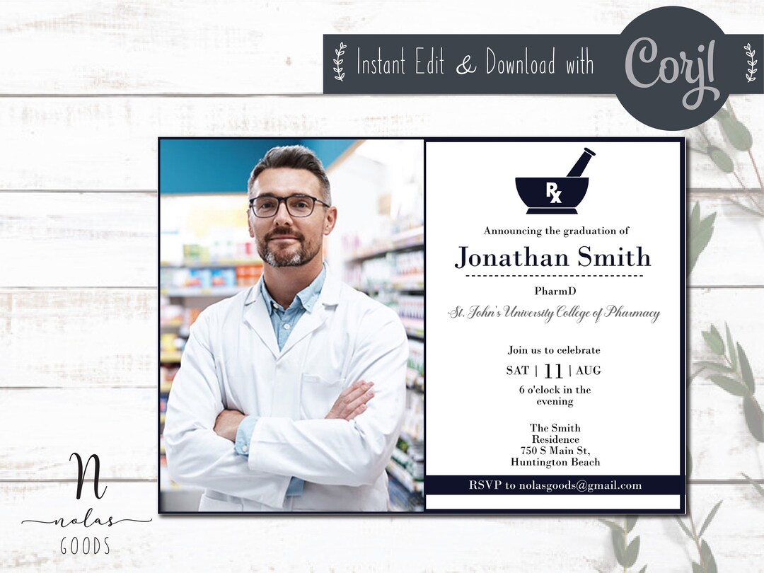 Pharmacy School Graduation Party Invitation, Pharmd Party Invitation ...