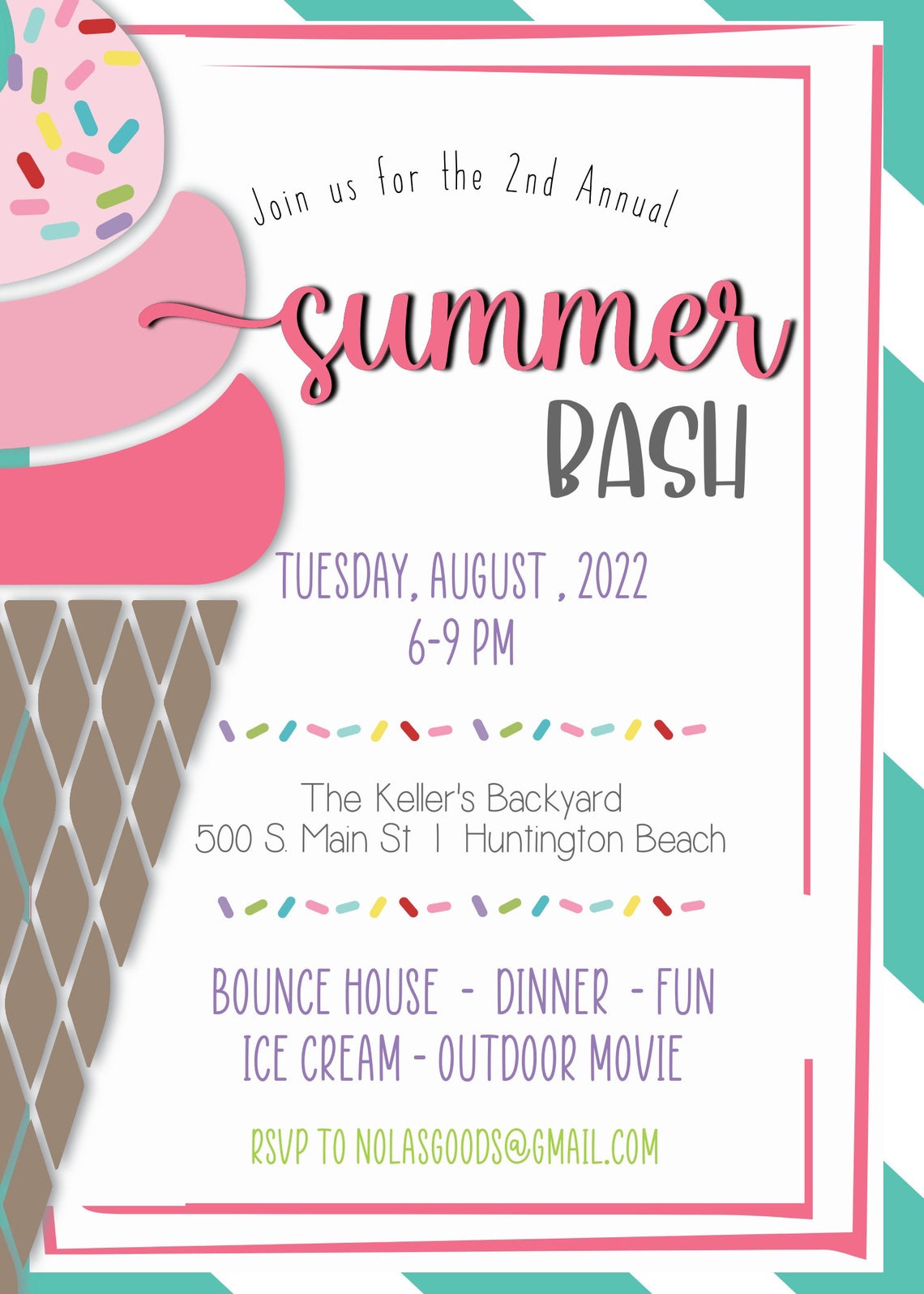 Summer Bash Invitation Digital Download, Ice Cream Social Invitation ...