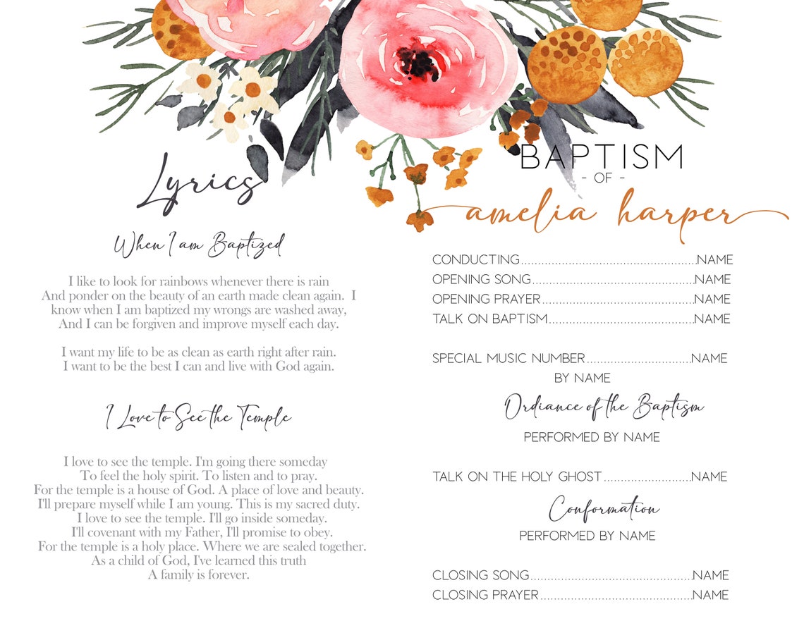 LDS Baptism Program Template LDS Baptism Invitation Girl - Etsy