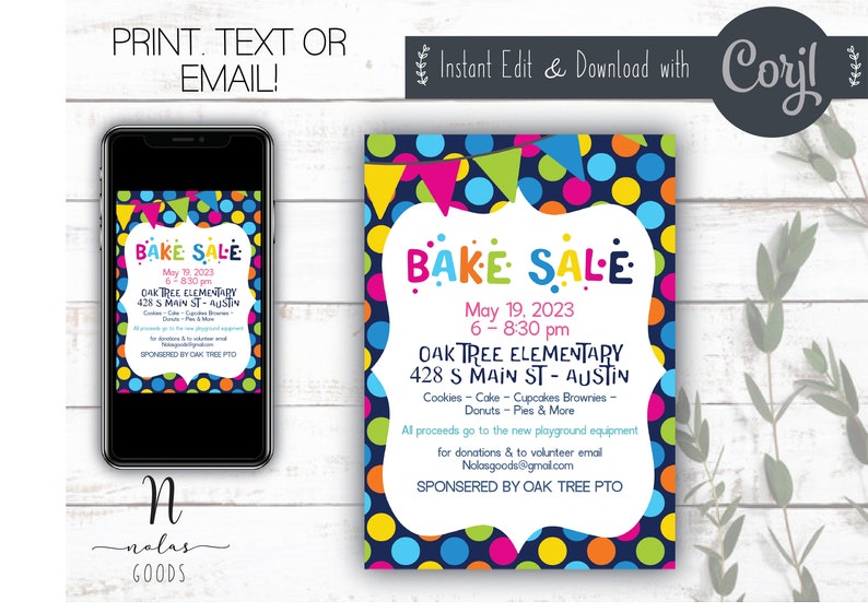 Bake Sale Flyer Template, PTO Flyers, Bake Sale Fundraiser Printable ...