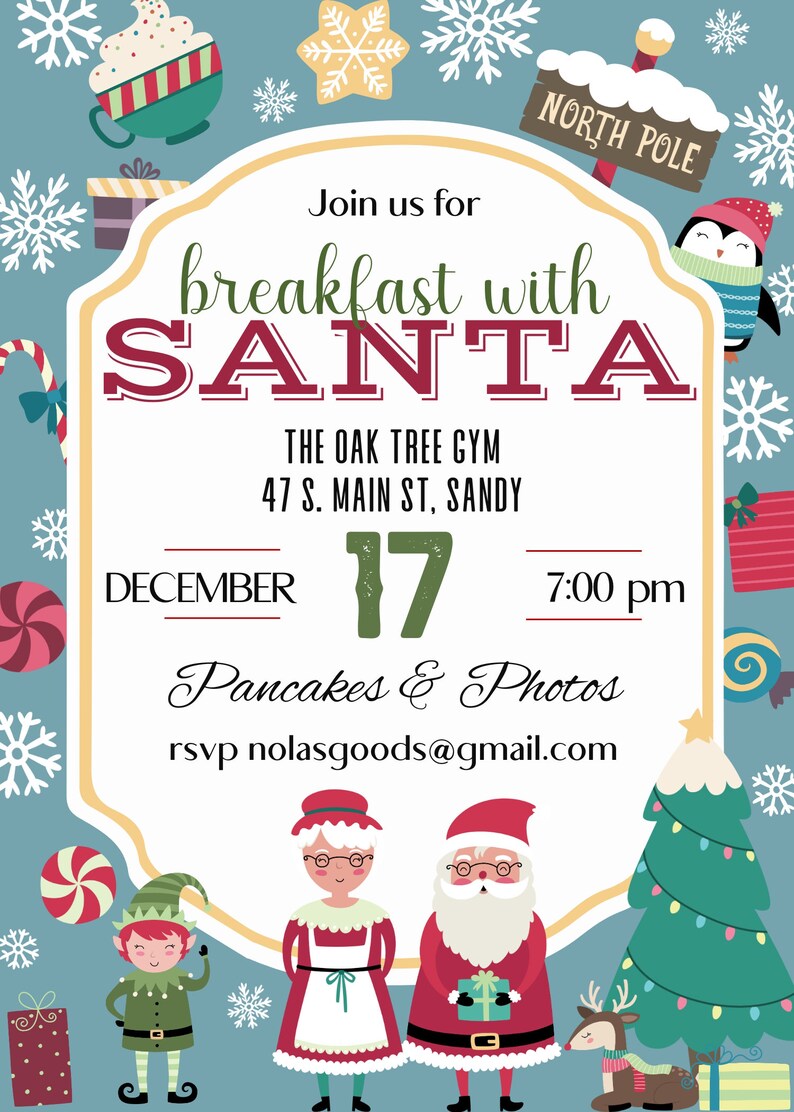 Kids Christmas Party Invite Breakfast With Santa Flyer - Etsy