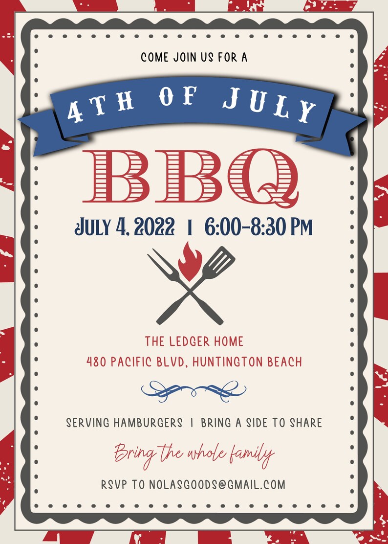 4th of July BBQ Invitation, BBQ Invitation Instant Download, 4th of ...