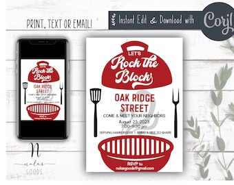 EDITABLE Neighborhood Block Party Invite Bbq Picnic Summer - Etsy