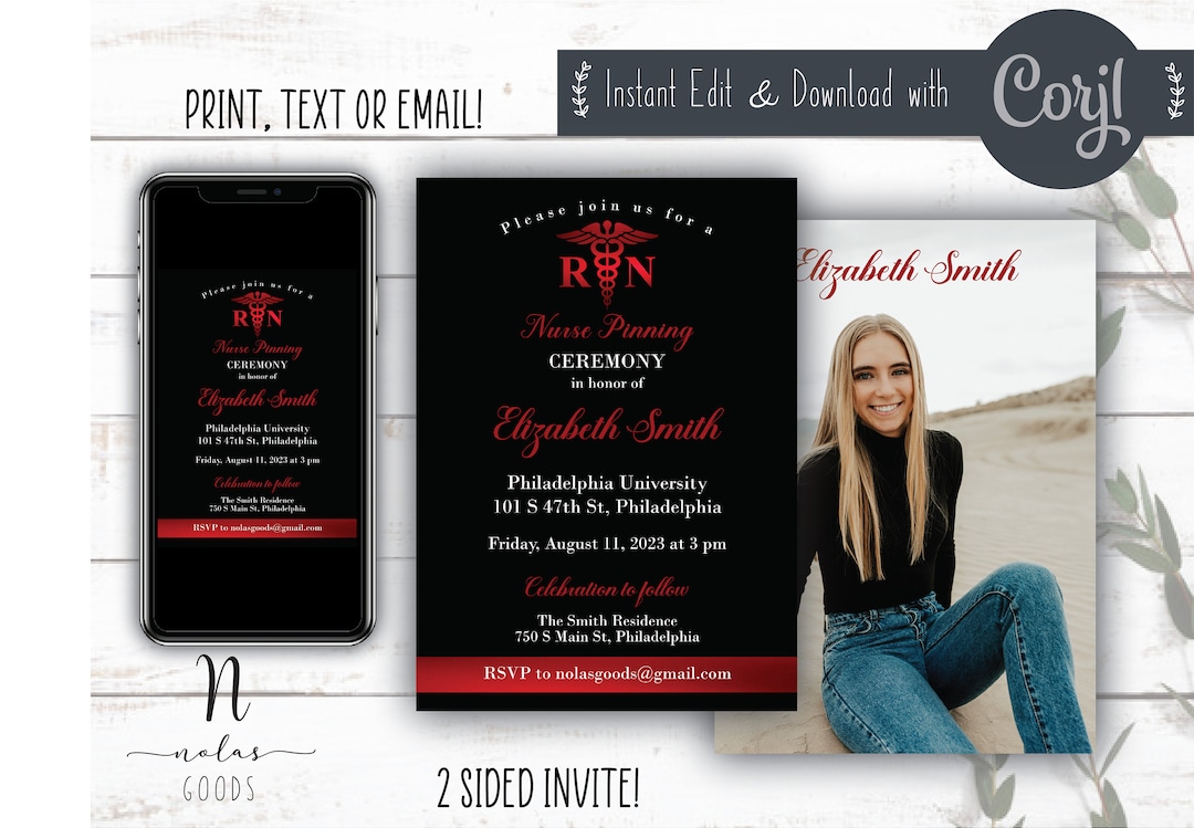 Nurse Pinning Ceremony Invitations, Nurse Graduation Invitation, RN ...