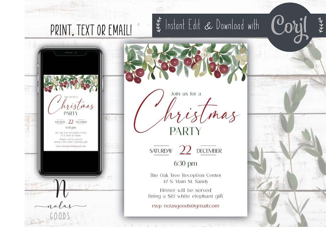 Work Christmas Party Invites Printable Company Christmas - Etsy