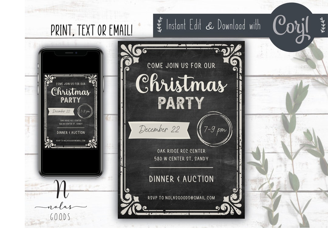Work Christmas Party Invites Printable, Company Christmas Party Invite ...