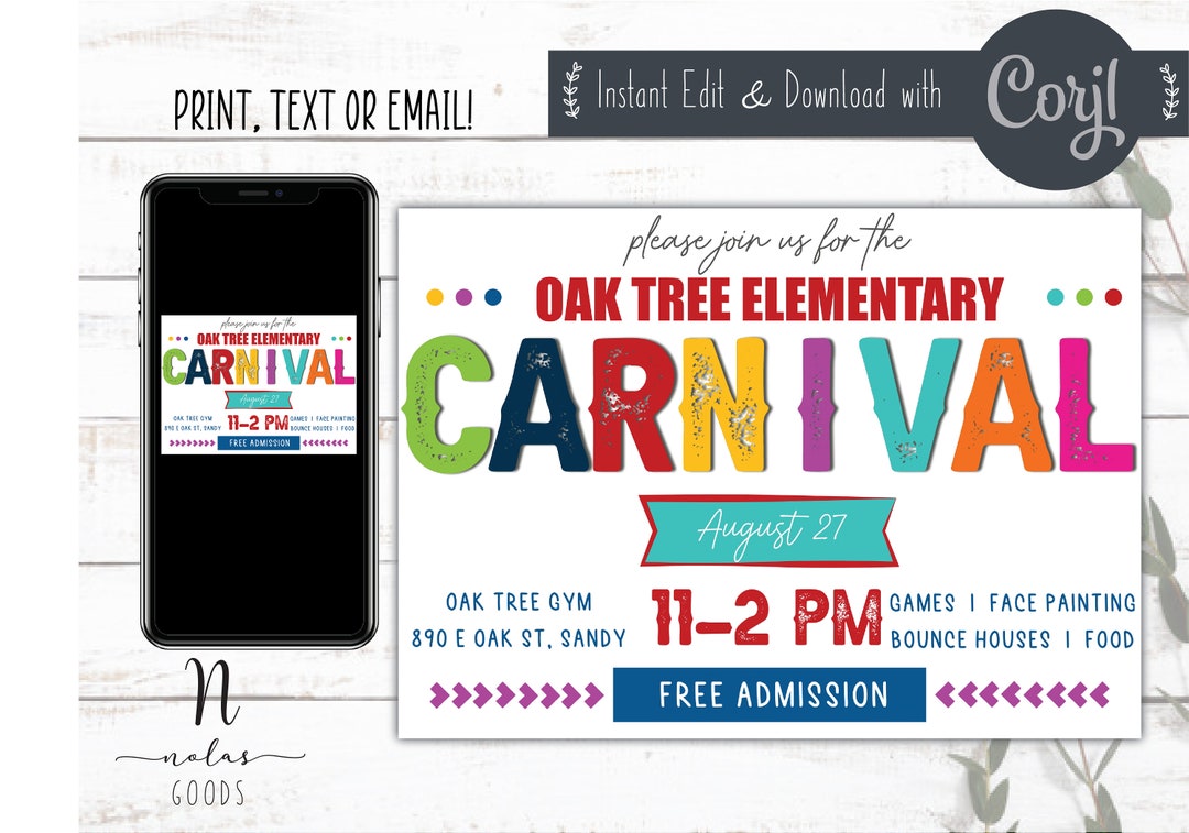 Editable Carnival Flyer, Fundraiser Flyer Editable Template, School ...