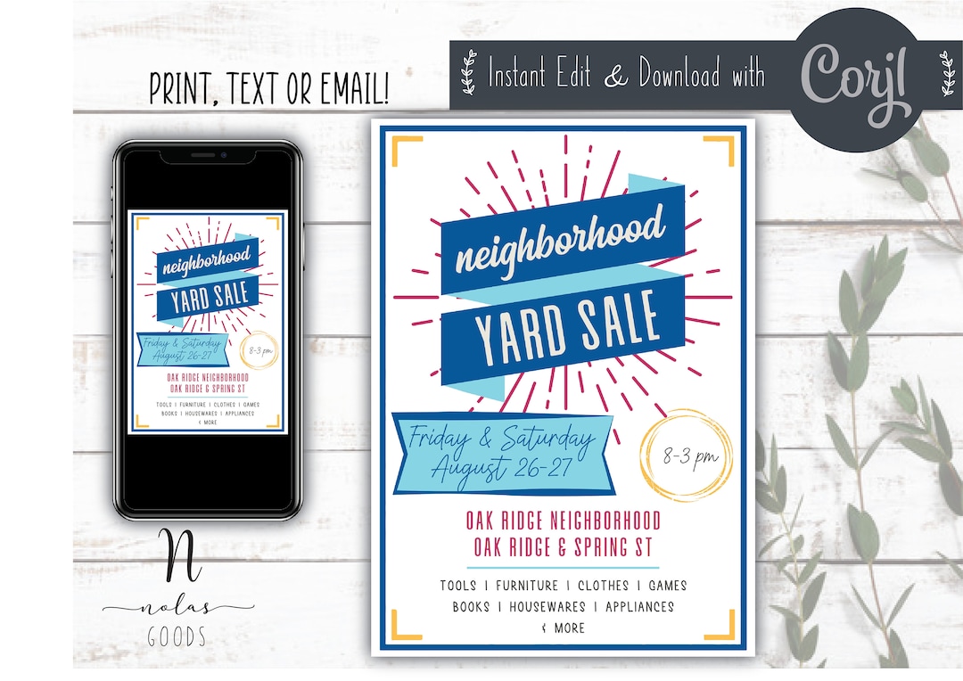 Neighborhood Yard Sale Sign Template, Community Garage Sale Flyer ...