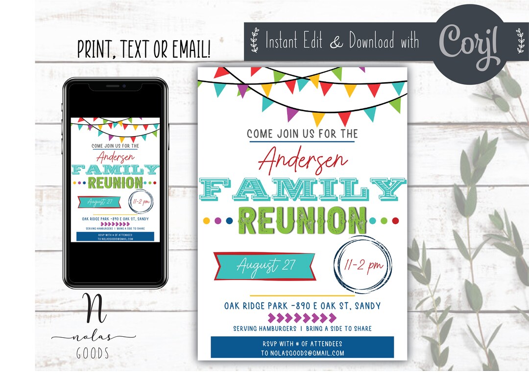 Family Reunion Invitation Customizable, Cousin Reunion Invite, Family ...