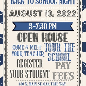 Back to School Night Invite Digital, School Open House Flyer Printable ...