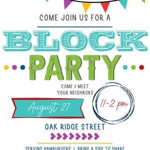 Block Party Invitation Flyer Printable, Neighborhood Meet and Greet ...