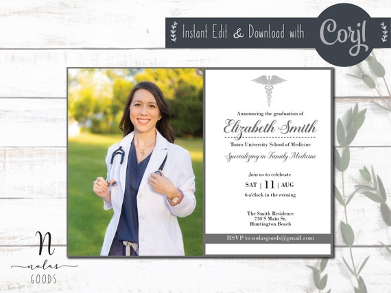 Medical School Graduation Invitation With Picture Physician | Etsy