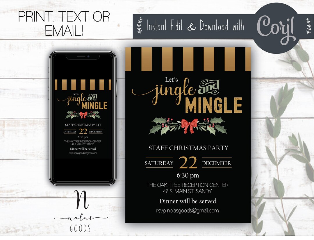 Jingle and Mingle Invitation, Corporate Holiday Party Invite, Christmas ...