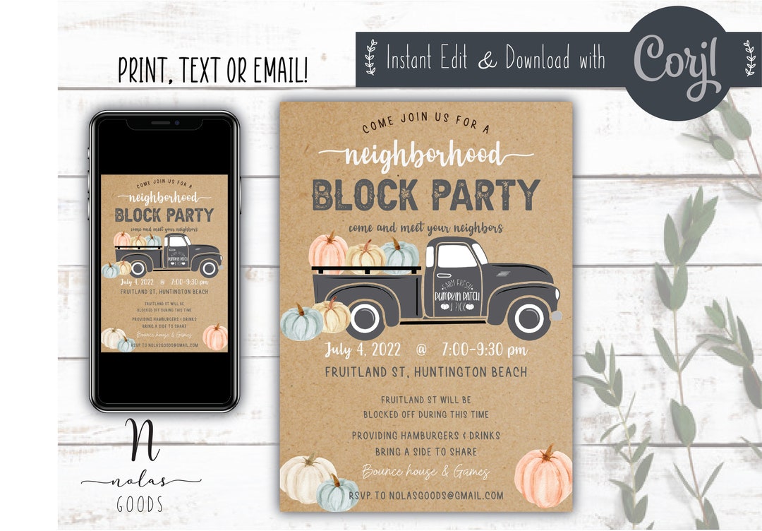 Fall Block Party Flyer, Fall Neighborhood Party Invite Template, Block ...