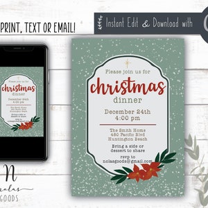Christmas Dinner Invitation Digital, Holiday Dinner Invite Download ...