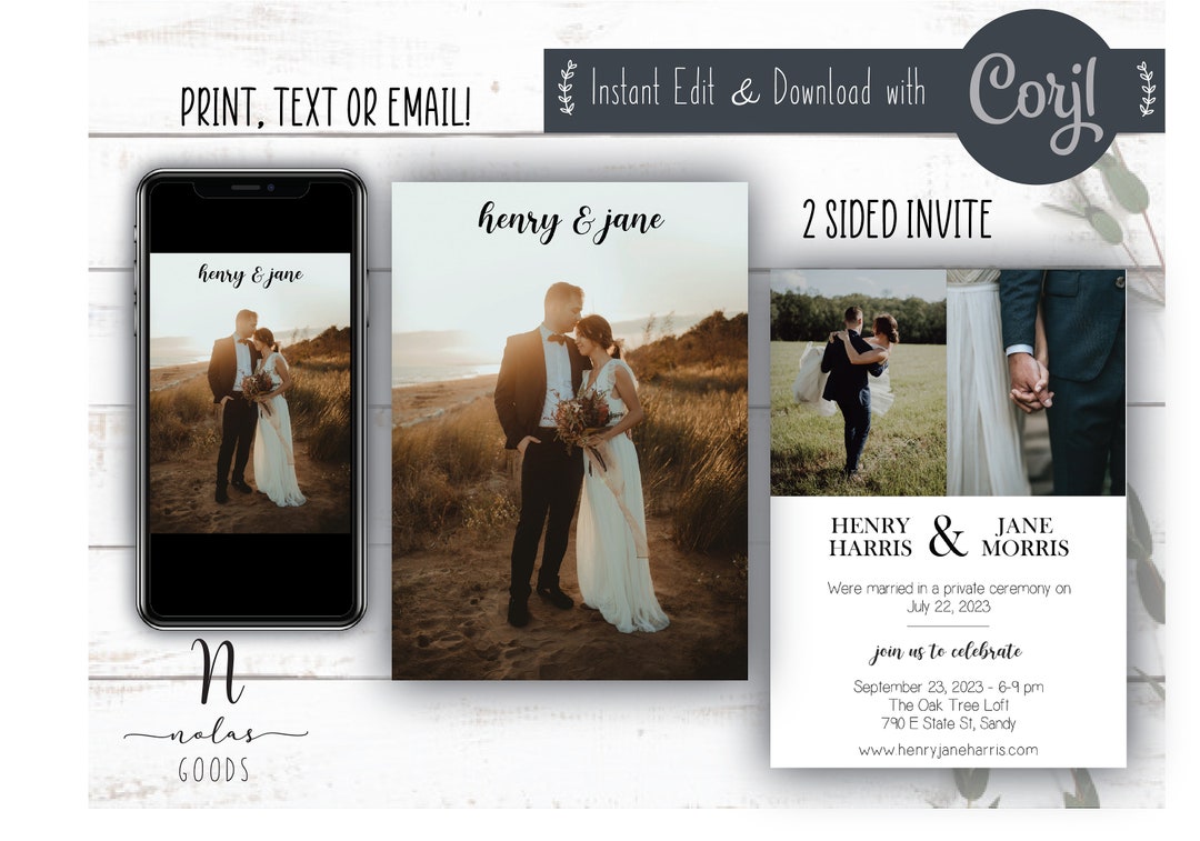 Elopement Party Invitation Reception Invitation Template - Etsy