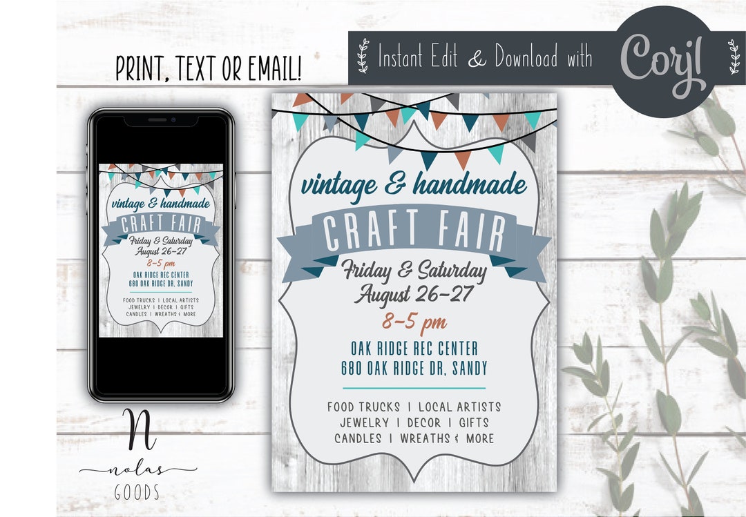 Craft Fair Flyer Fall, Craft Show Flyer Template Printable, Craft Fair ...