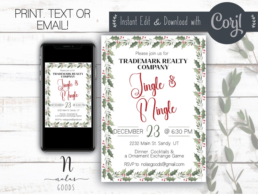 Jingle and Mingle Invitation, Work Holiday Party Invite, Holiday Work ...