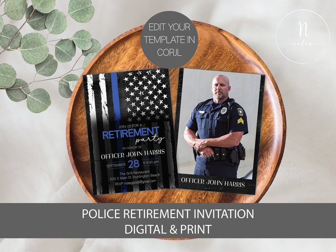 Police Retirement Party Invitation, Thin Blue Line Invitation ...