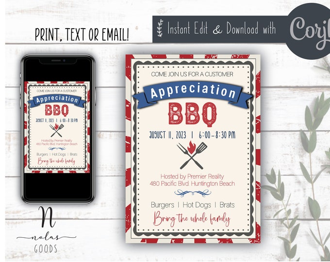 Appreciation BBQ Party Invitation, Customer Client Thank You Event ...