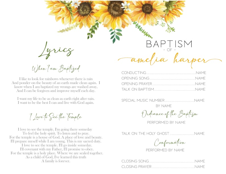 LDS Baptism Program Template, LDS Girl Baptism Program, LDS Baptism ...