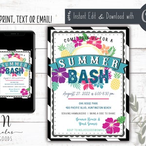 Summer Bash Invitation Digital Download, Luau Block Party, Summer Block ...