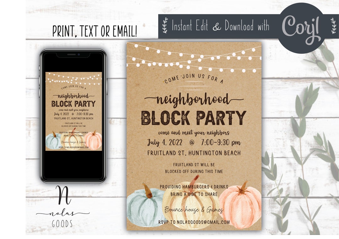 Fall Block Party Invite, Block Party Invitation Flyer, Fall ...