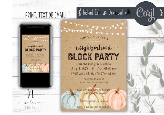 Fall Block Party Invite Block Party Invitation Flyer Fall - Etsy