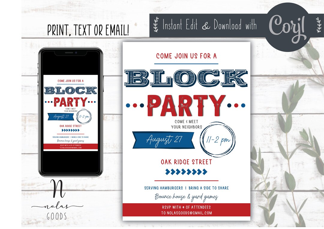 Block Party Invitation Flyer Printable, Neighborhood Meet and Greet ...