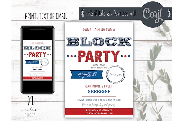 Block Party Invitation Flyer Printable Neighborhood Meet and - Etsy