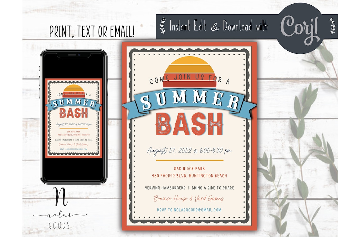 Summer Party Invitation, End of Summer Party Invitation, Summer Bash ...