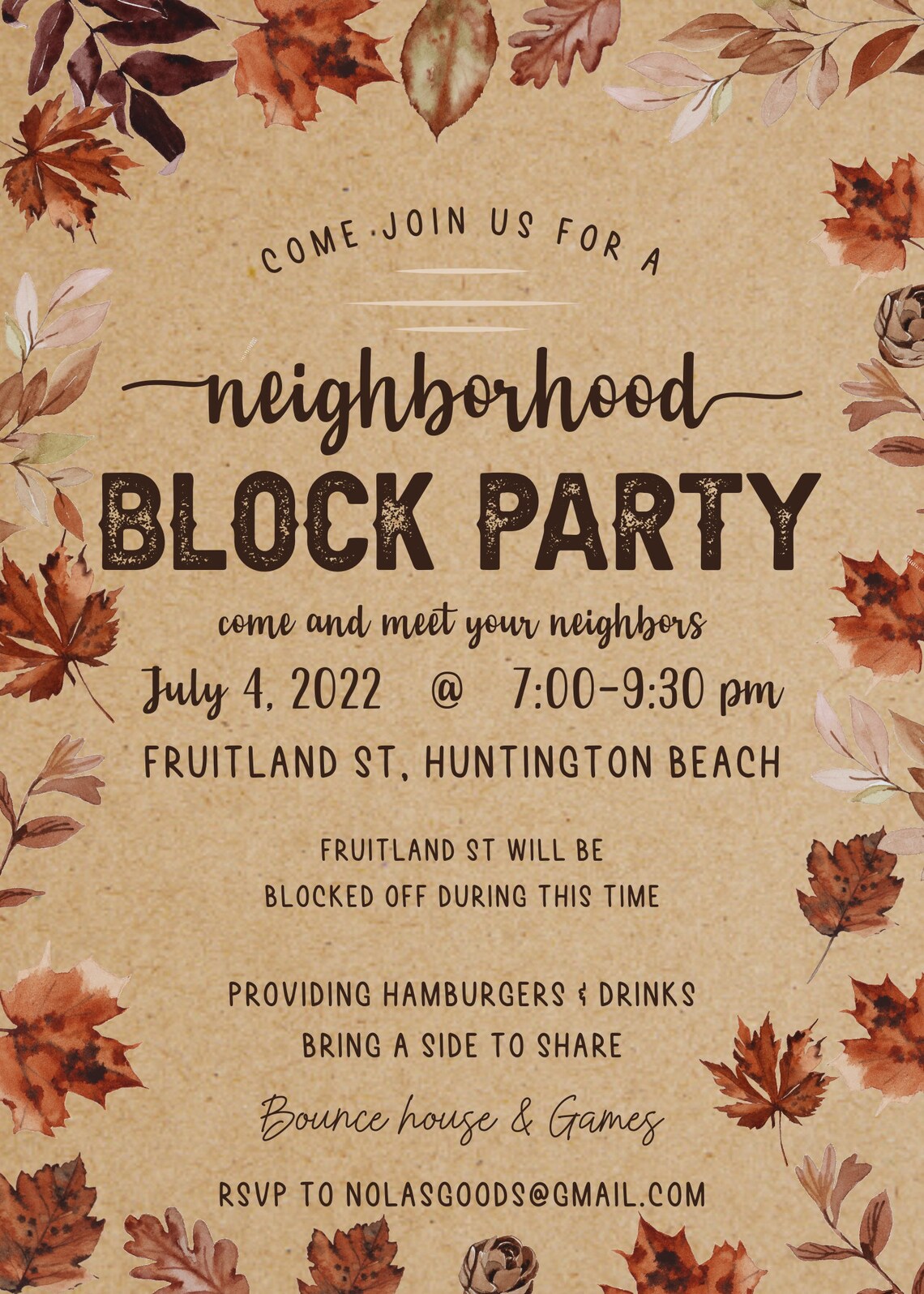 Fall Neighborhood Block Party Invitation Block Party - Etsy
