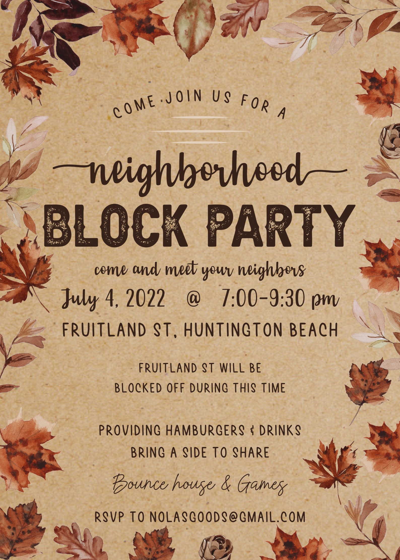 Fall Neighborhood Block Party Invitation, Block Party Invitation Flyer ...