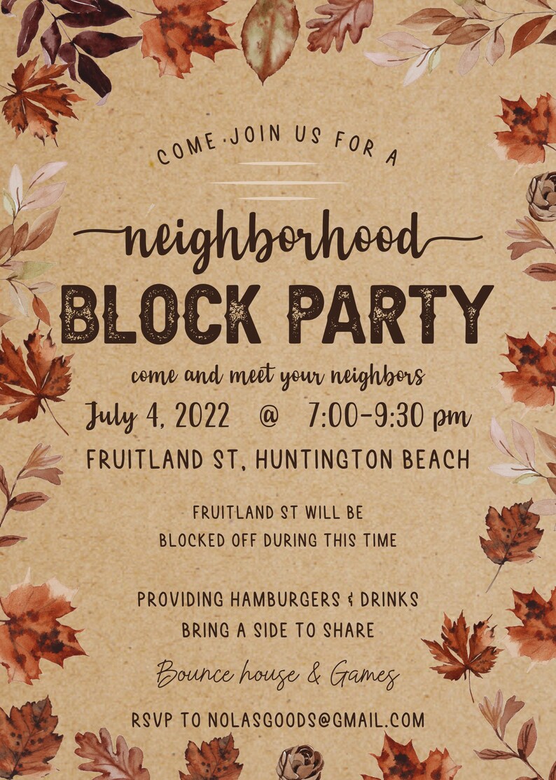 Fall Neighborhood Block Party Invitation Block Party - Etsy