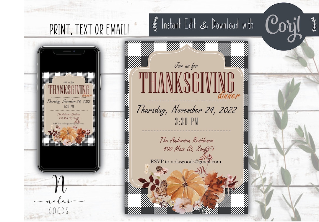 Editable Thanksgiving Invitation Template, Friendsgiving Dinner Invite ...