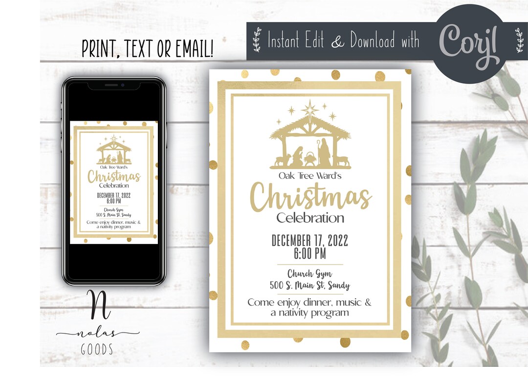 Kids Christmas Party Invite, Ward Christmas Party Flyer, Nativity ...