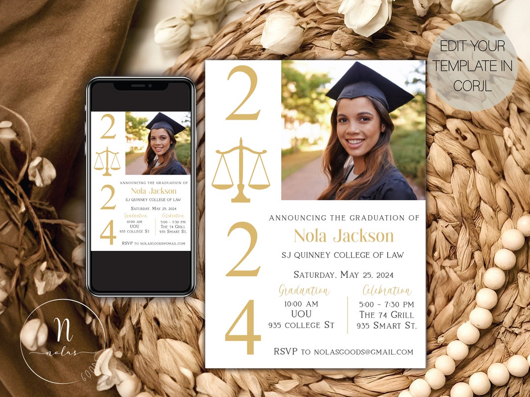 Law School Graduation Announcement, Law School Party Invitation, Law ...