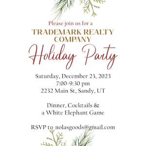 Holiday Work Party Invitation, Work Holiday Party Invite, Corporate ...