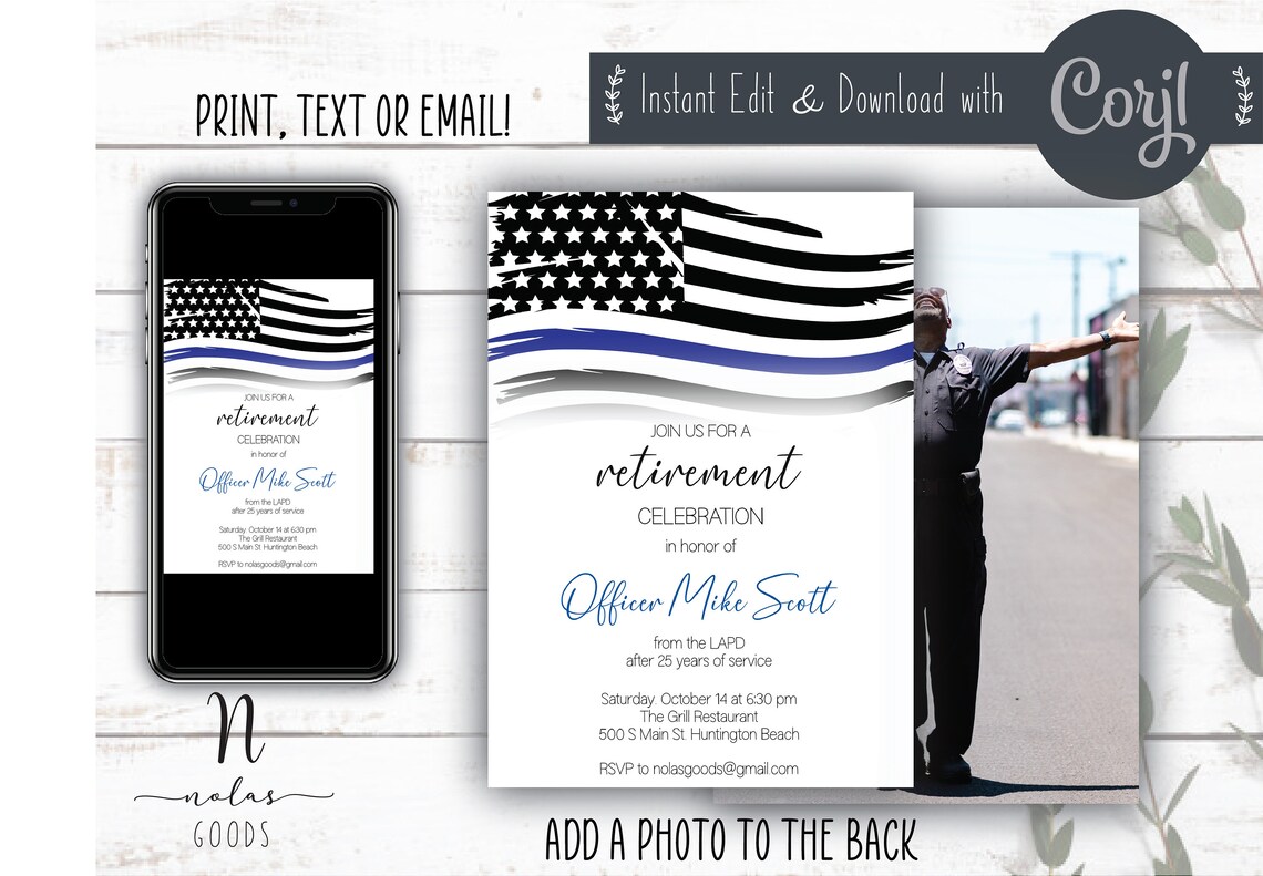 Police Retirement Invitation, Retirement Celebration Invitation ...