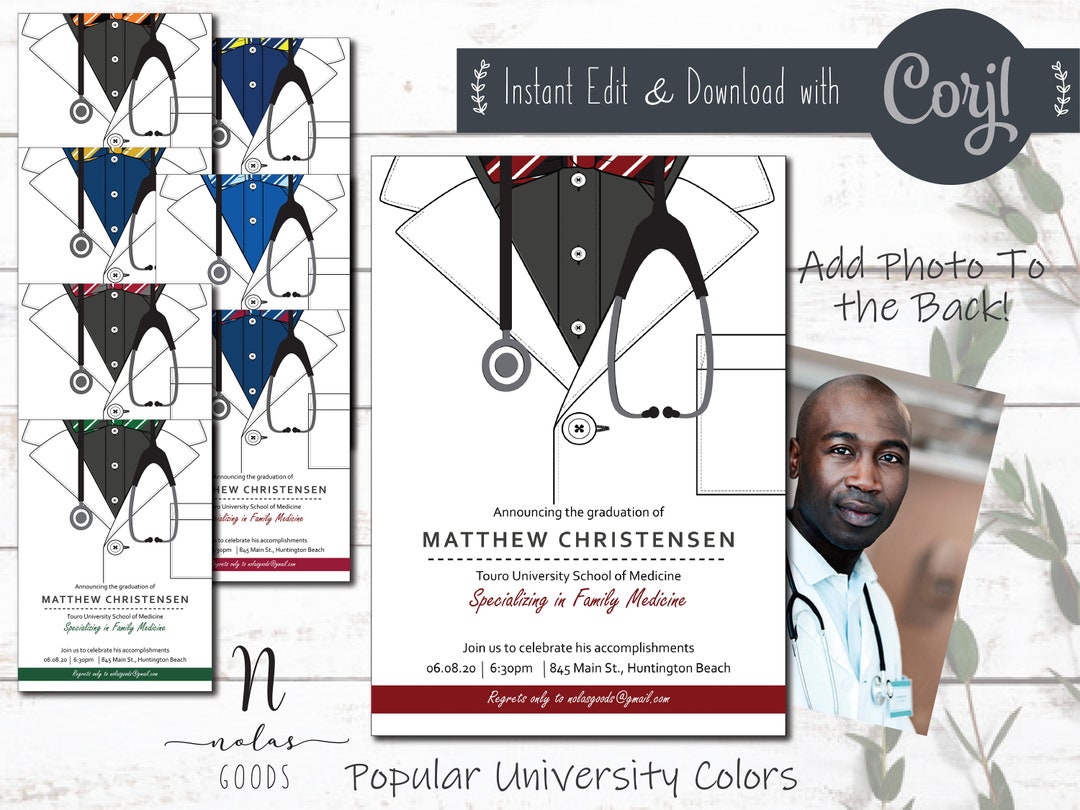 White Coat Ceremony Invitation, Medical School Graduation Announcement ...