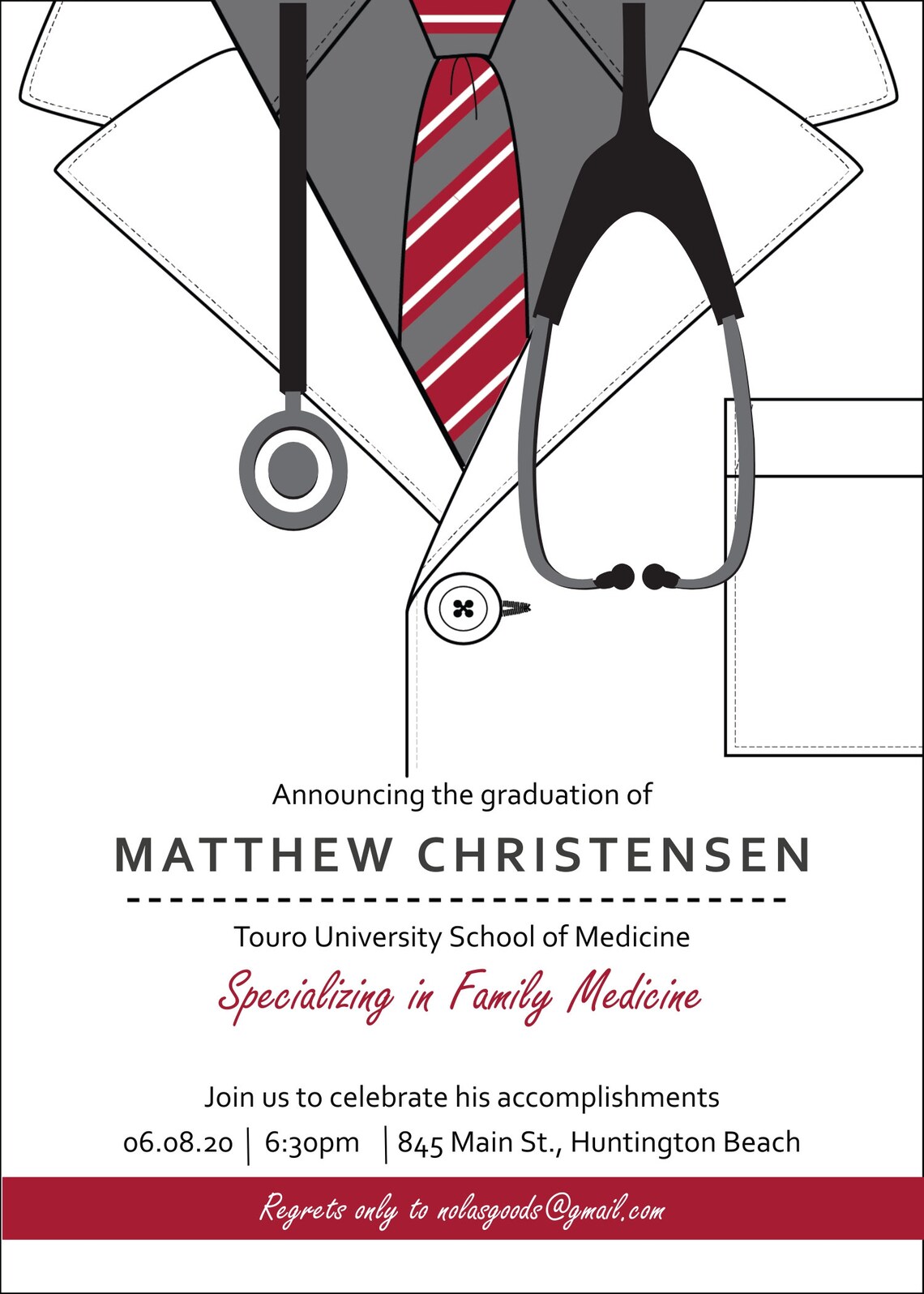 Medical School Graduation Invitation Printable White Coat | Etsy