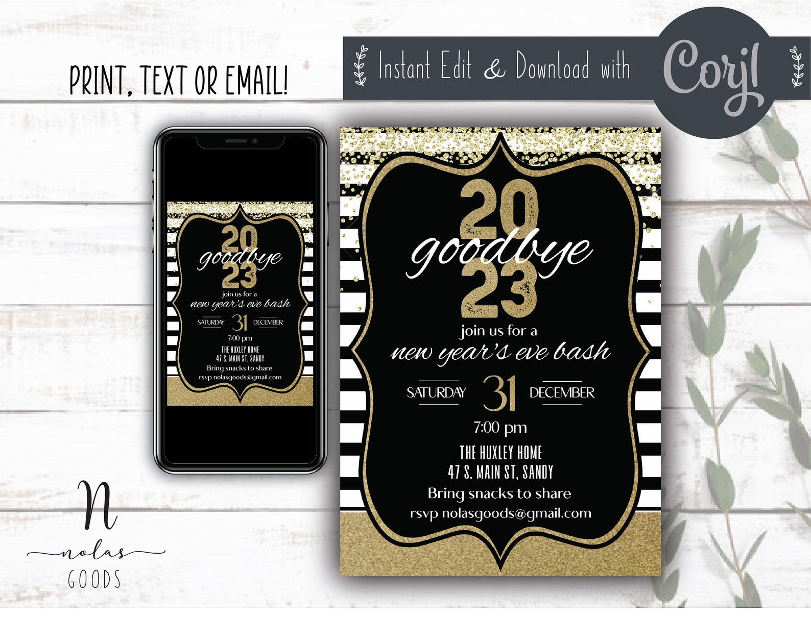 New Years Eve Party Invitation, New Years Invitation Template, Digital ...