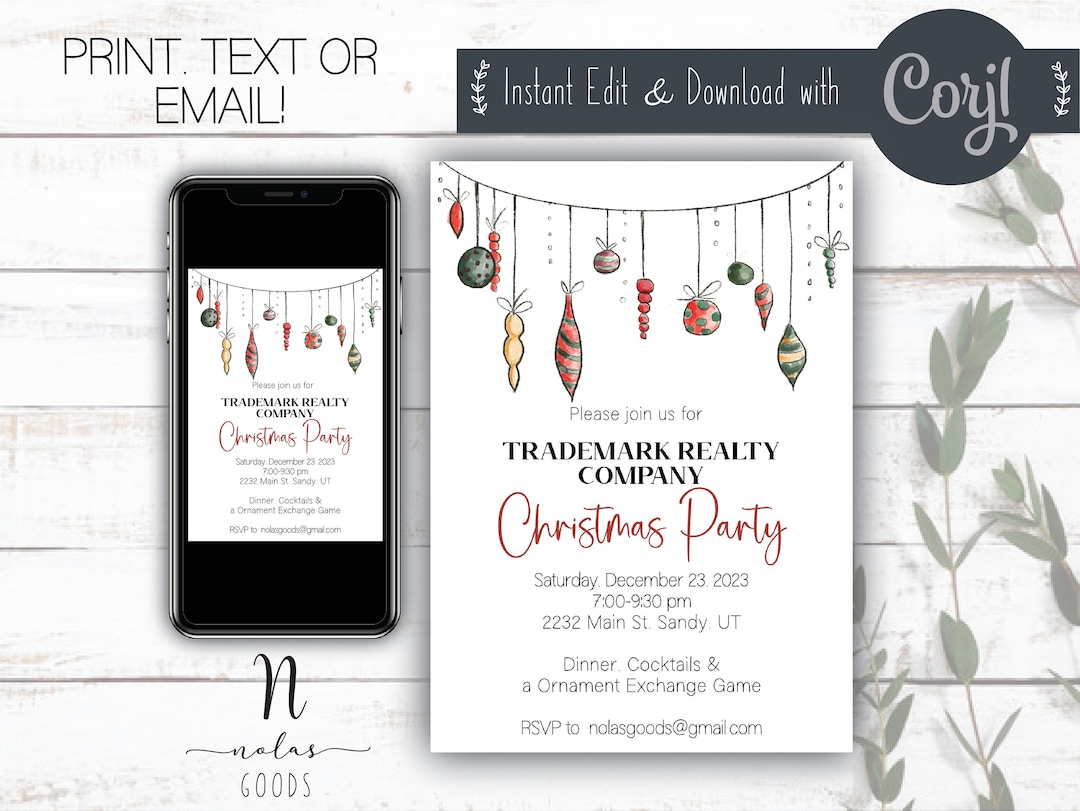 Christmas Work Party Invitation, Company Christmas Party Invite ...