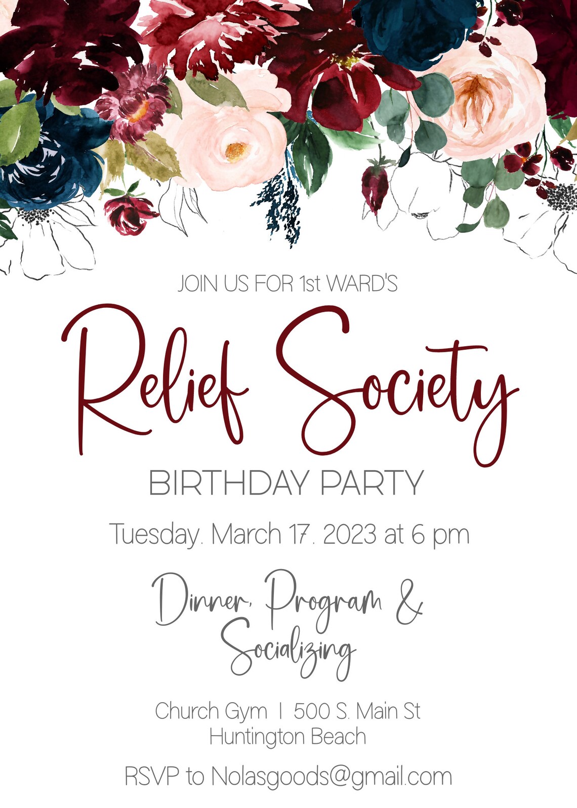 Relief Society Birthday Invitation, LDS Relief Society Invite, Relief ...