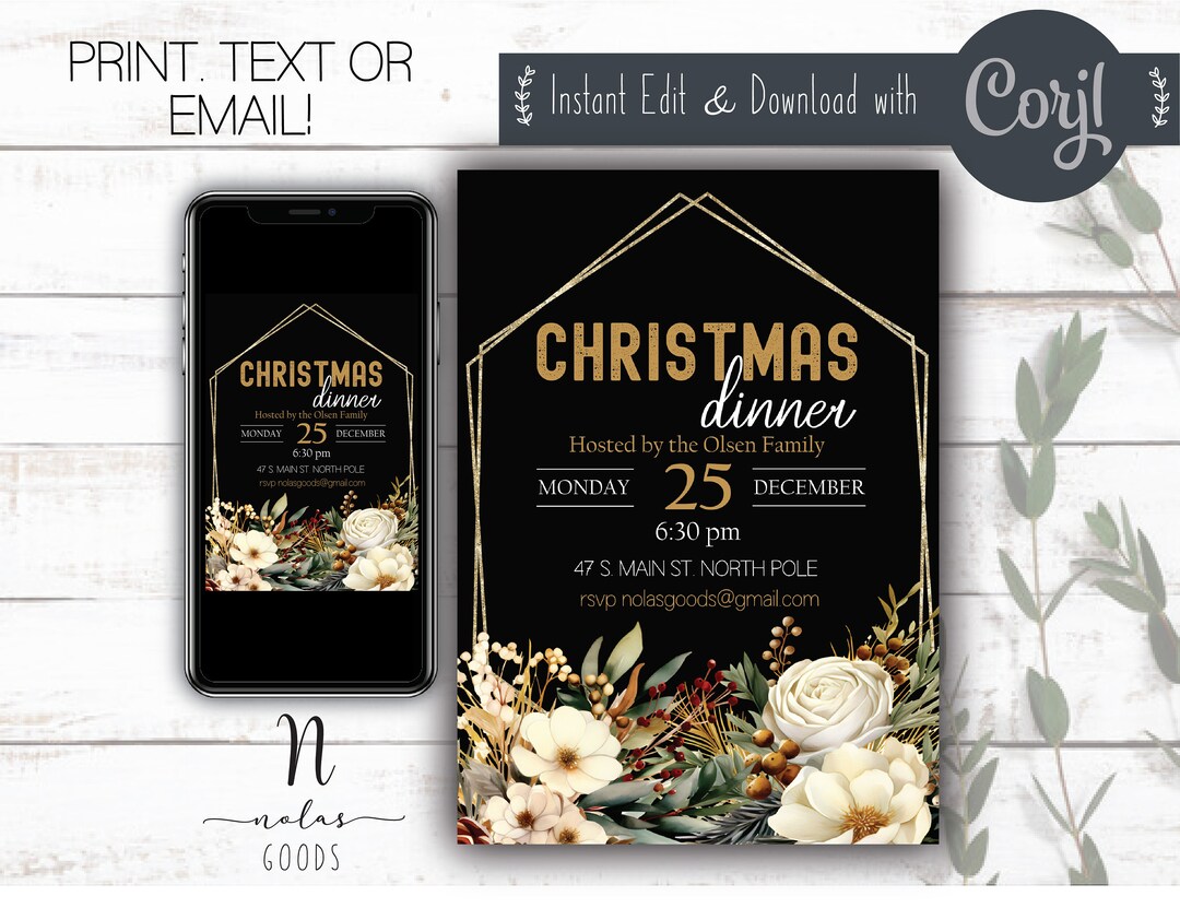 Editable Christmas Dinner Invitation, Christmas Dinner Party Invite ...