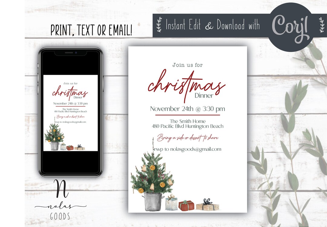 Christmas Dinner Party Invite Template, Winter Dinner Party Invitation ...